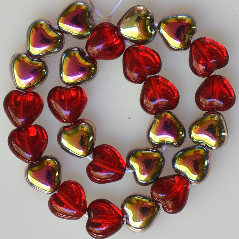 Small Red Glass Heart Beads - Etsy