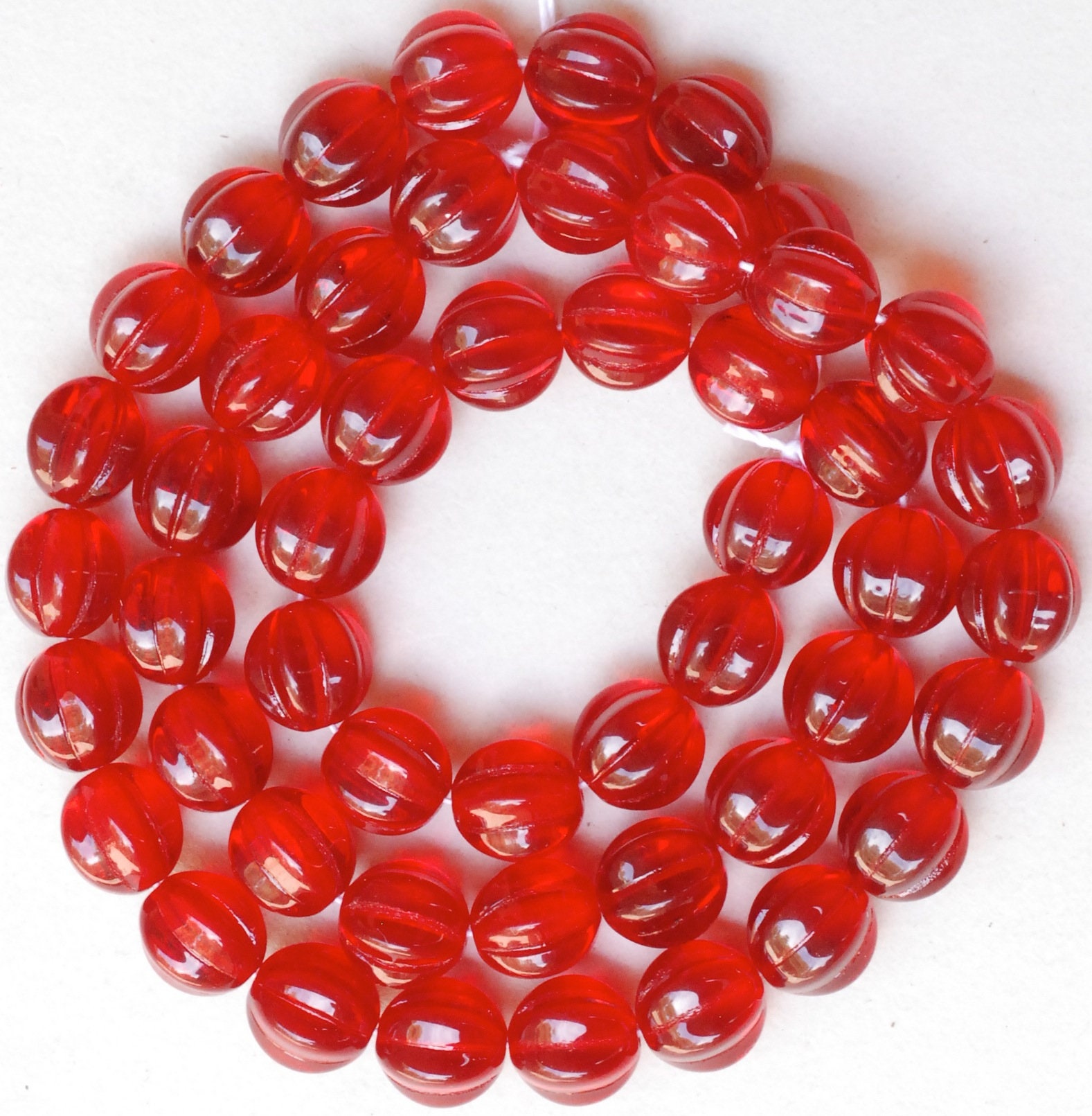 Round 10mm Melon Bead - Czech Glass Melon Beads - Various Shiny Colors ...