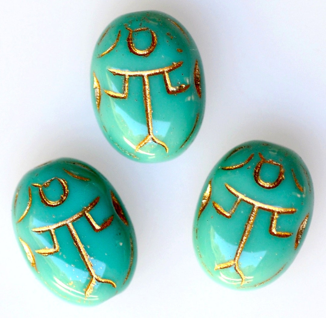 Czech Glass Eqyptian Scarab Bead - Turquoise or Black Vitrail- 10mm X ...