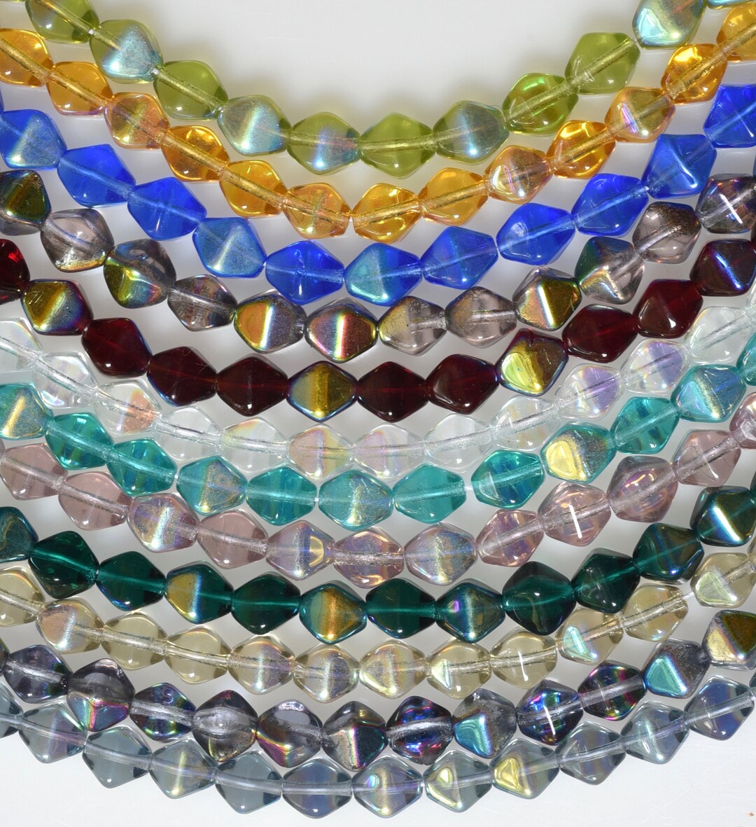 6mm Bi-pyramid Glass Bead - Czech Glass Beads - Various AB Shiny Colors ...