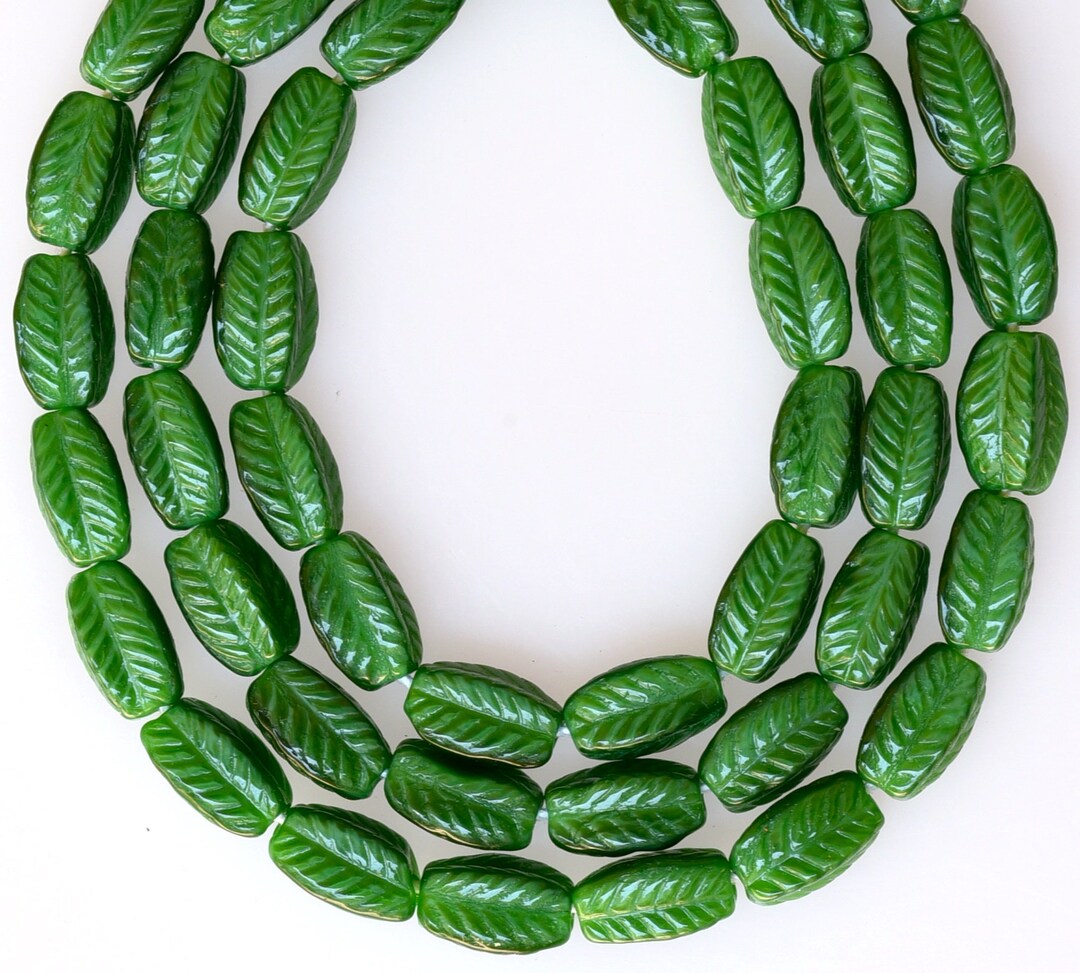 Small Feather Leaf Bead - Czech Glass Beads - Glass Leaf Beads - 7mm X ...