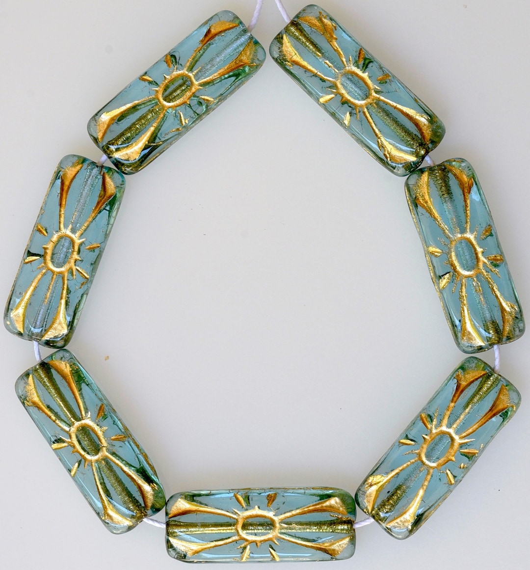 Rectangular Bead With Gold or Silver Etched Flower Design - Czech Glass ...