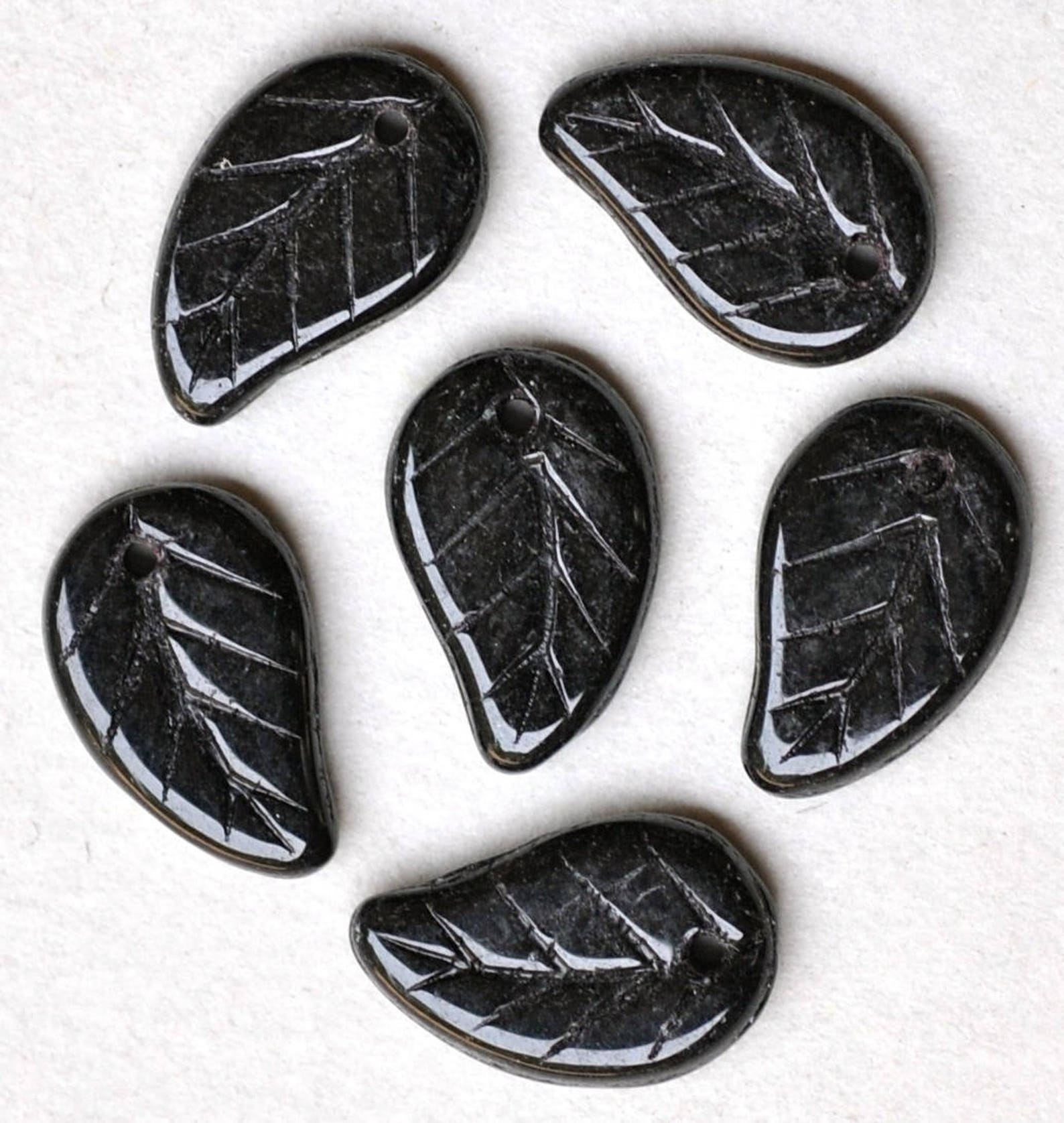 Flat Leaf Bead With Top Hole - Czech Glass Leaf Beads - Curved Leaf ...