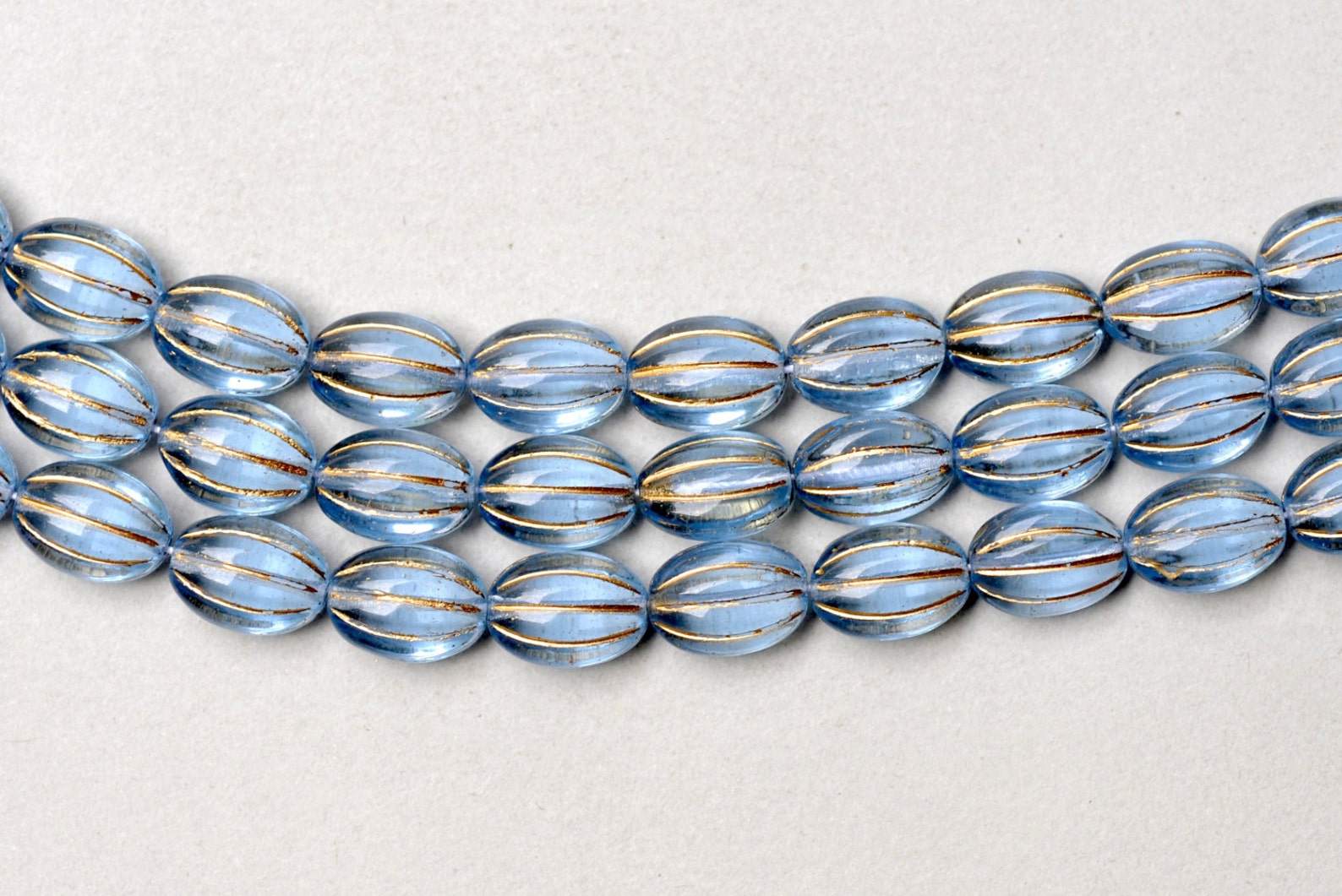 Oval Melon Bead With Gold Design - Czech Glass Beads - 12mm X 9mm ...