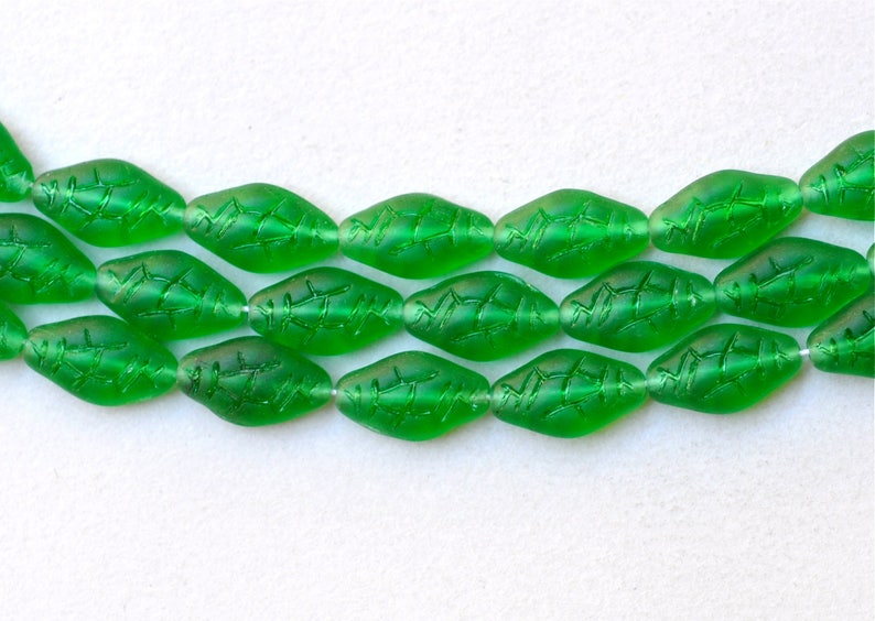 Tabular Glass Lozenge Bead With Etched Design - 16mm X 9mm - Czech ...