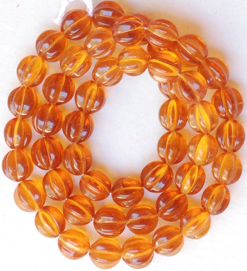 Round 10mm Melon Bead - Czech Glass Melon Beads - Various Shiny Colors ...