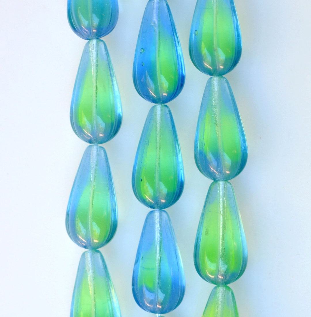 Fluted Teardrop Bead With Grooves - Czech Glass Teardrop Bead - 22mm X ...