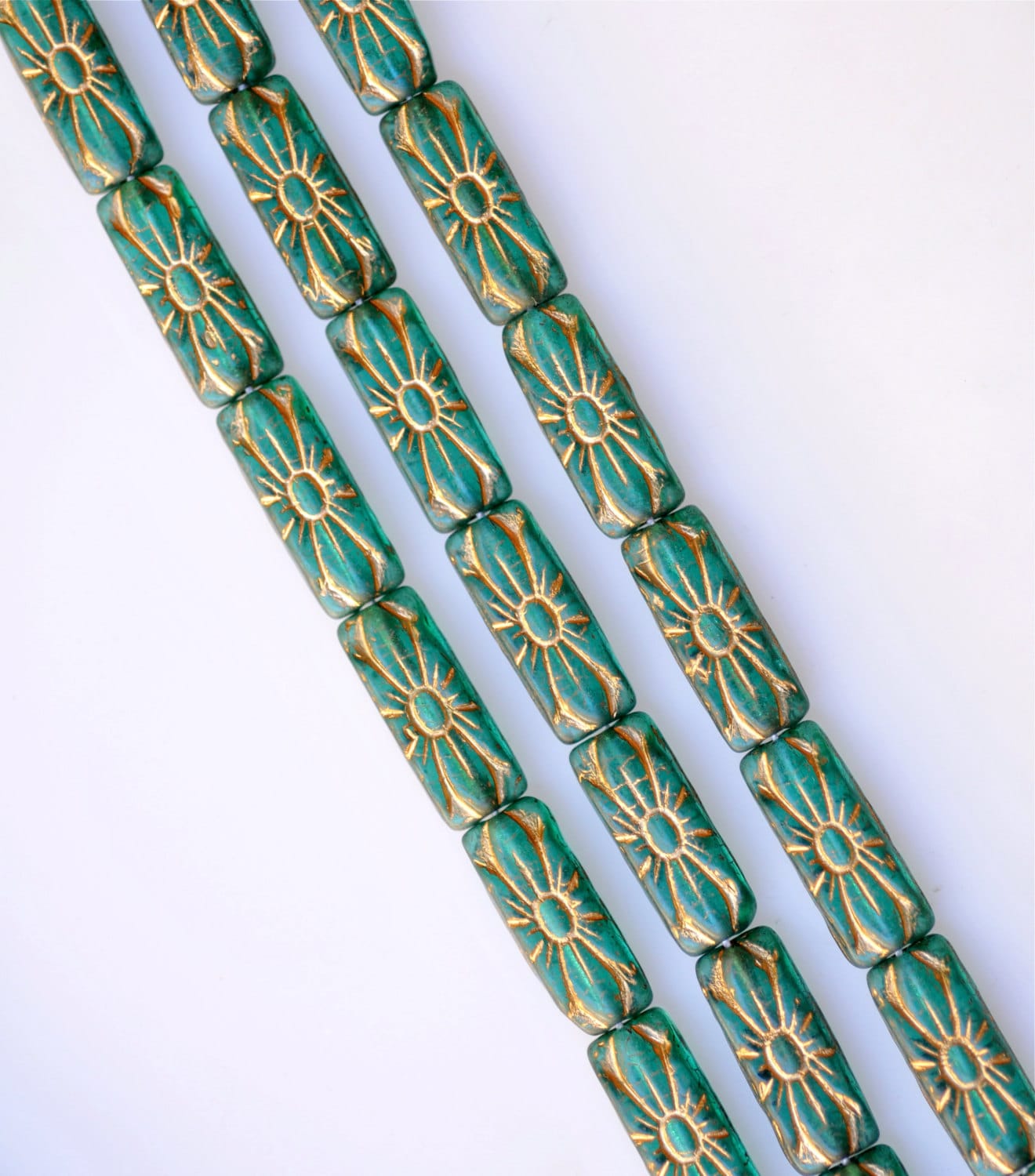 Rectangular Bead With Gold or Silver Etched Flower Design | Etsy