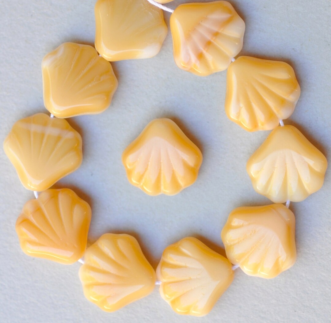 14mm Scallop Shell Bead - Czech Glass Shell Beads - Various Colors ...