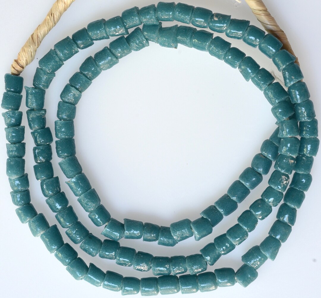 NEW Small Sized Teal Colored African Sand Cast Beads - Powder Glass ...