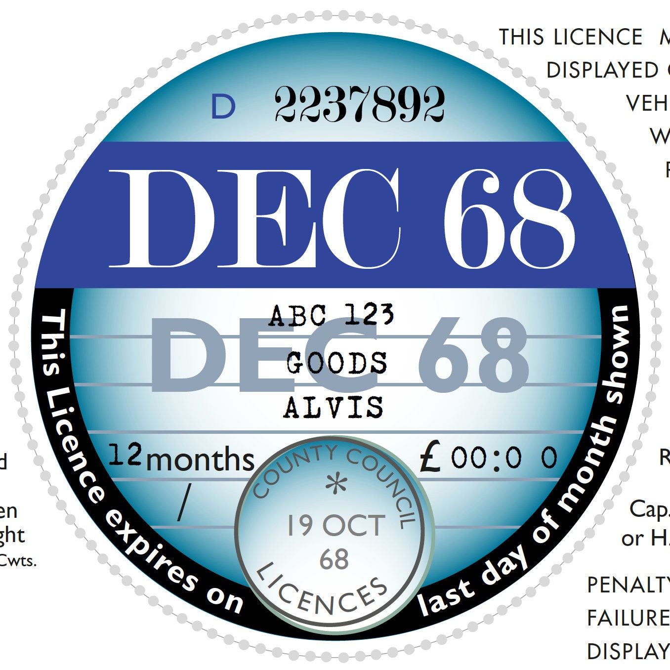 Edit and Print Your Own Replica Road Tax Disc 1963 1977 for - Etsy UK
