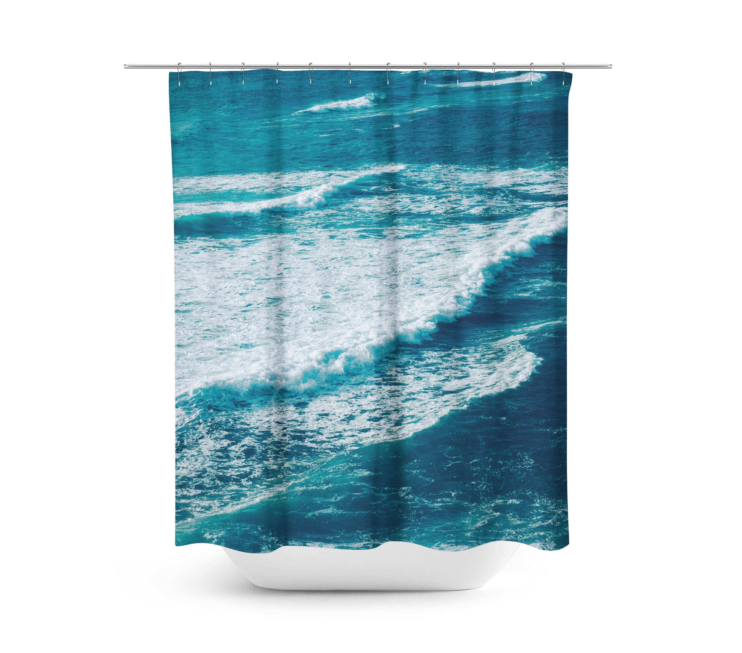 Shower Curtain Seascape Waves Ocean Beach Nautical Bathroom - Etsy