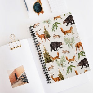 Woodland Animals Spiral Notebook, Bear Notebook, Fox Journal, Cute Travel Notebook, Deer ...
