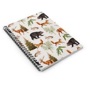 Woodland Animals Spiral Notebook, Bear Notebook, Fox Journal, Cute Travel Notebook, Deer ...