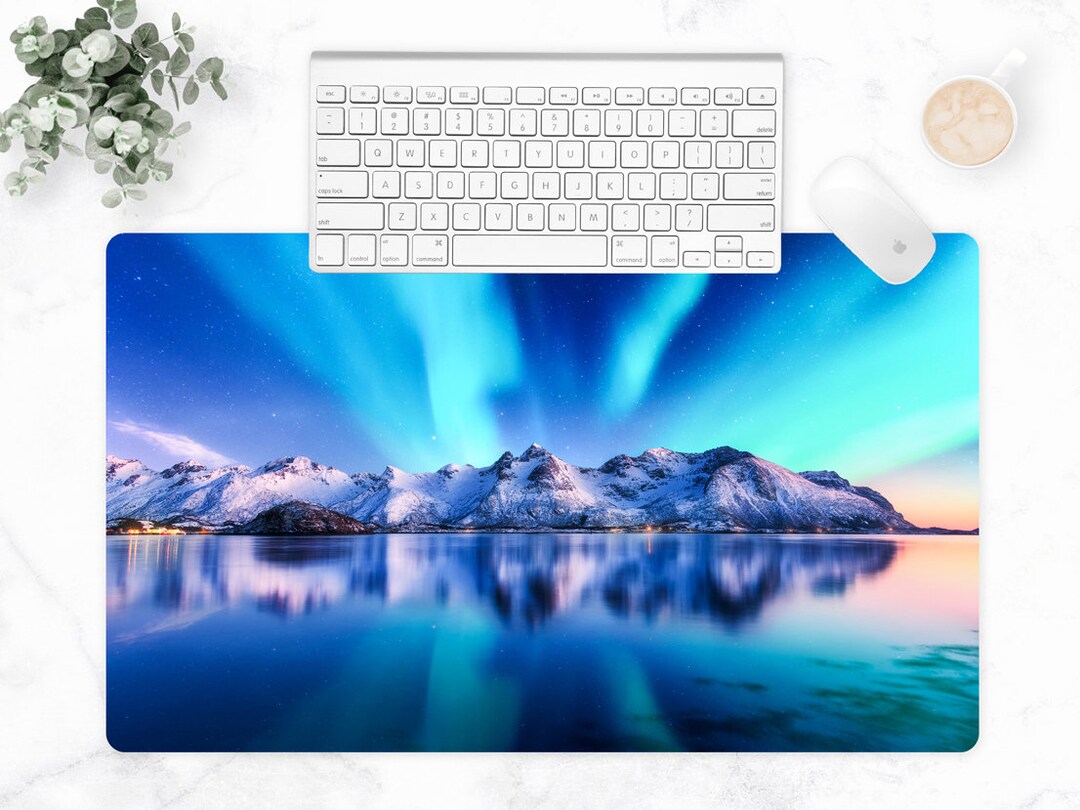 Aurora Extra Large Desk Mat, Snowy Mountain Deskpad, Northern Lights ...