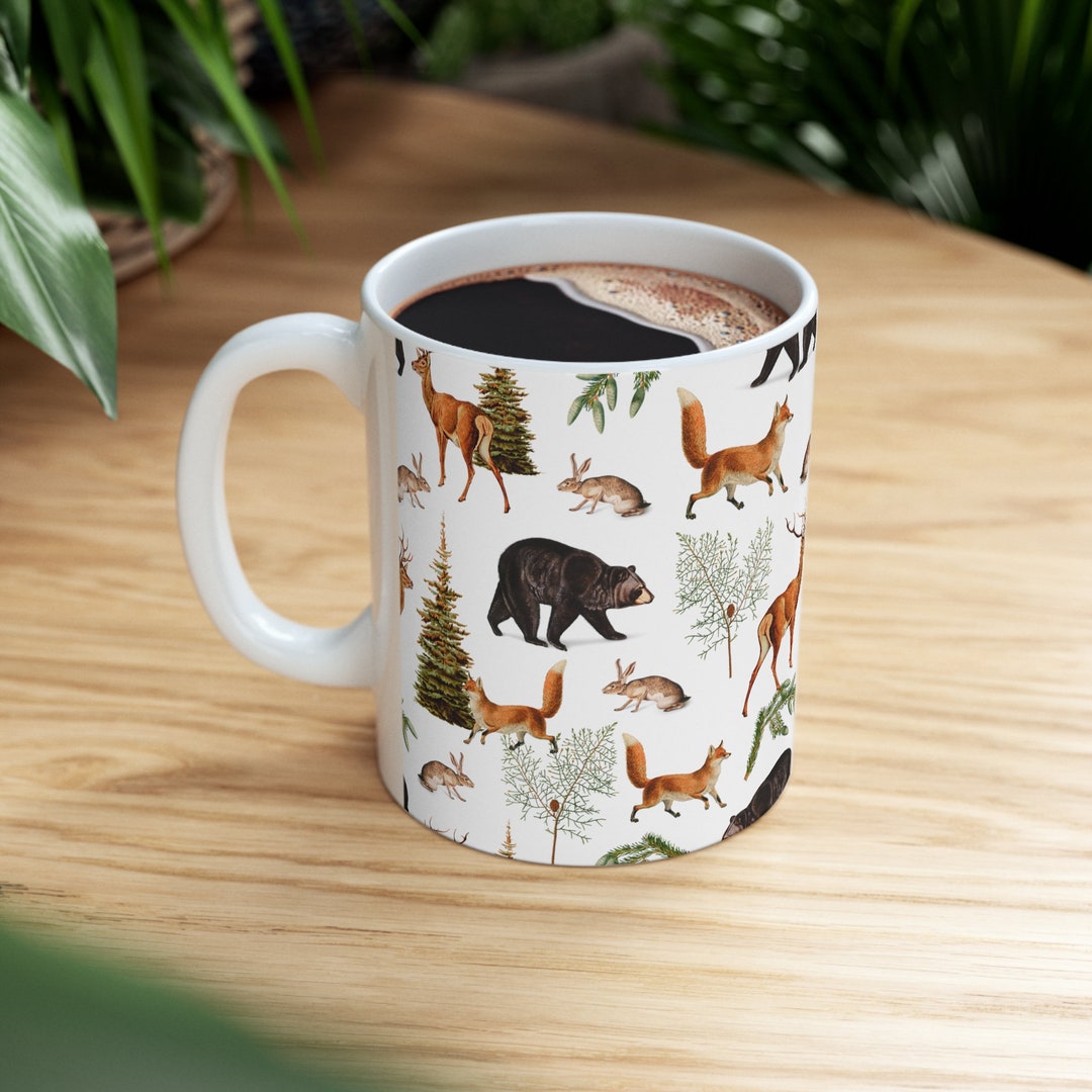 Woodland Animals Mug, Cute Forest Animals Ceramic Mug 11oz, Fox Cup ...