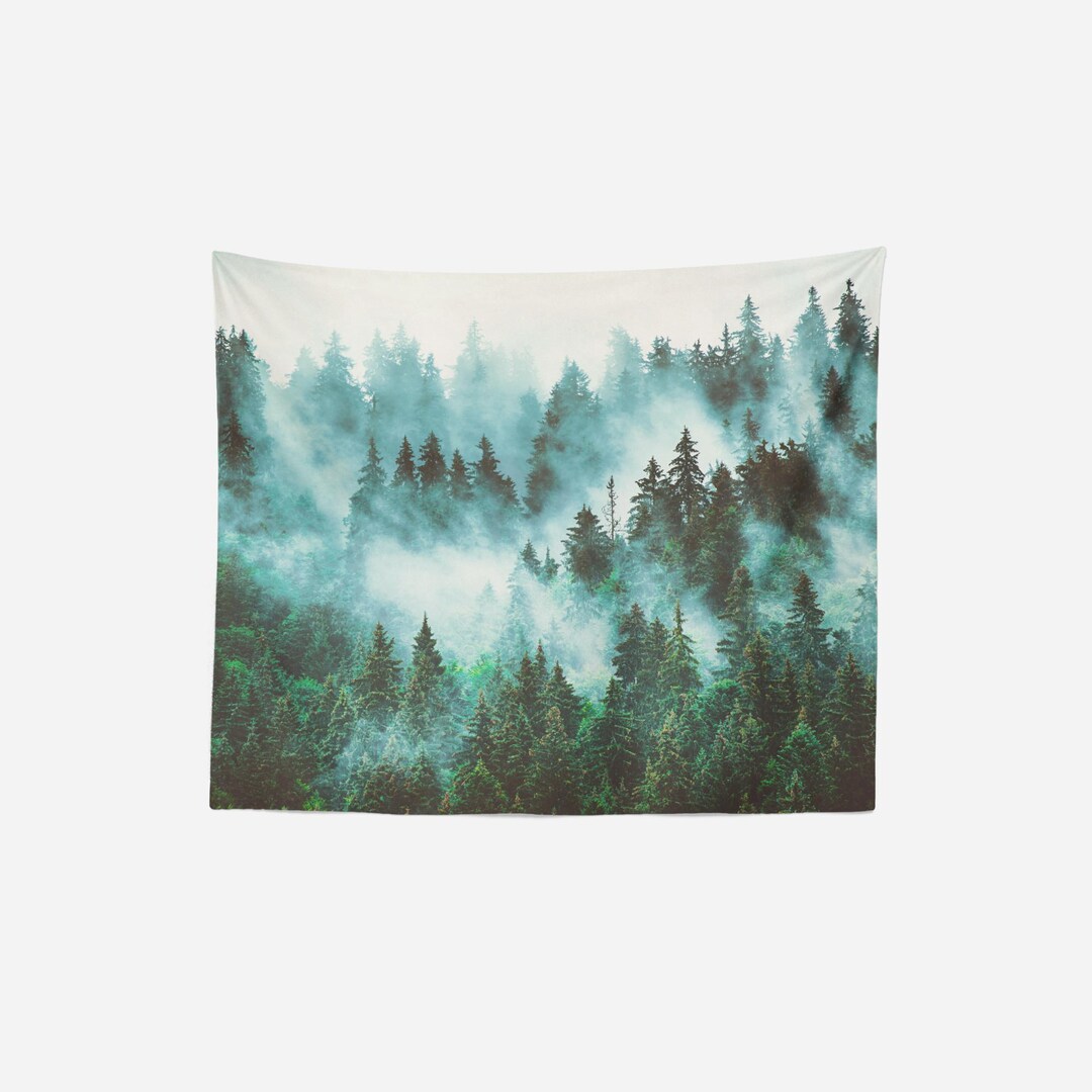 Foggy Forest Tapestry – Scenic Pine Tree Wall Art, Nature Dorm Decor ...