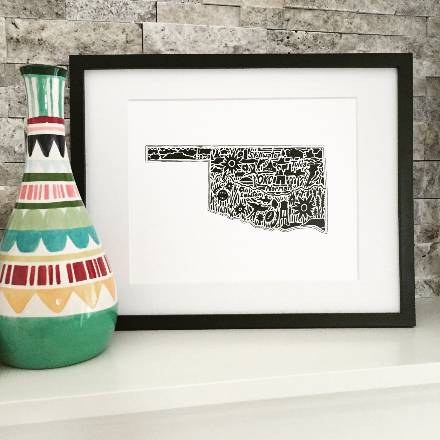 Oklahoma Map Art Print Signed 8.5 x 11 print of | Etsy