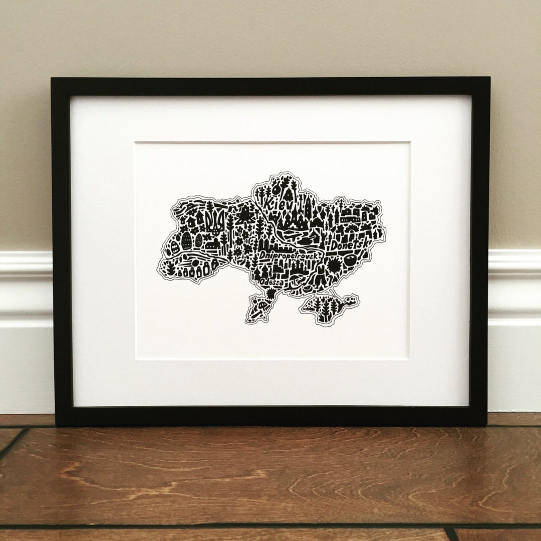 Ukraine Map Art Print - Signed 8.5" X 11" Print of Original Hand Drawn ...