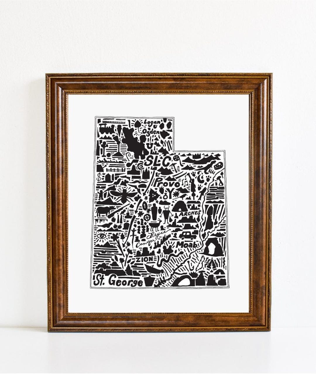 Utah Map Art Print - Print of Original Hand Drawn Map Including ...