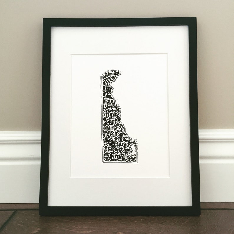 Delaware Map Art Print - Signed 8.5" X 11" Print of Original Hand Drawn ...