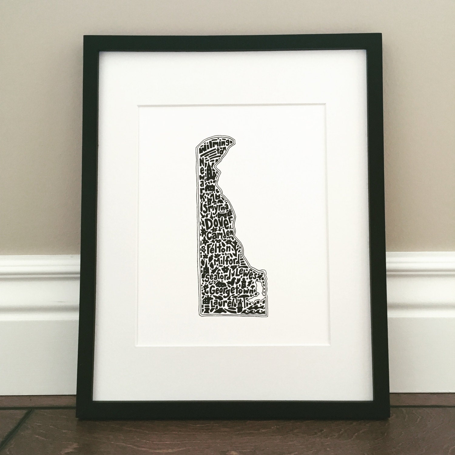 Delaware Map Art Print - Signed 8.5" X 11" Print of Original Hand Drawn ...