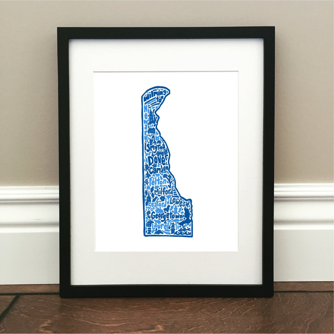 Delaware Map Art Print - Colored - Signed 8.5" X 11" Print of Original ...