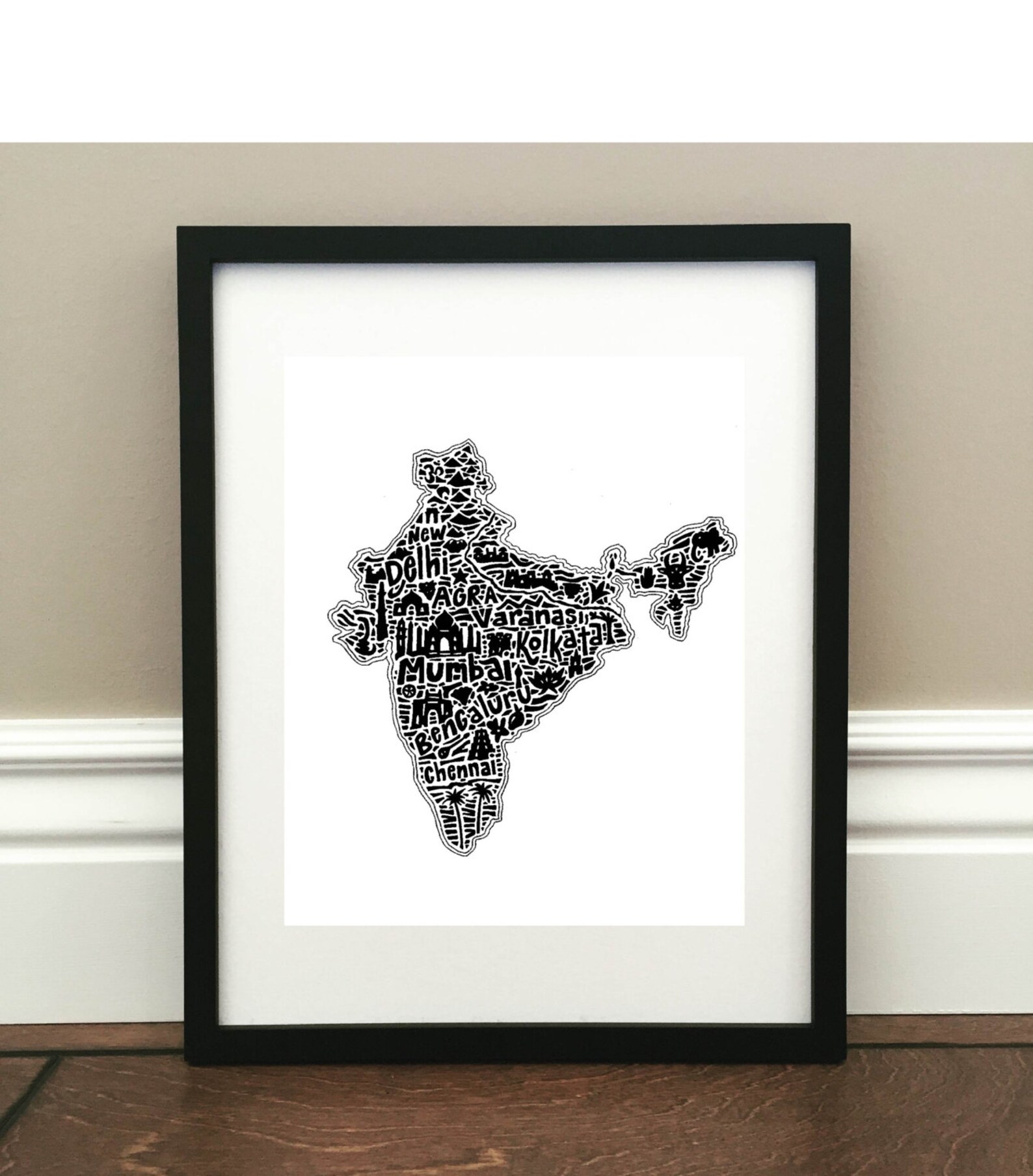 India Map Art Print Signed 8.5 x 11 print of | Etsy