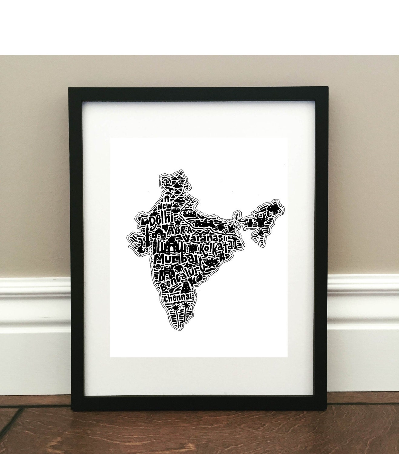 India Map Art Print Signed 8.5 x 11 print of | Etsy