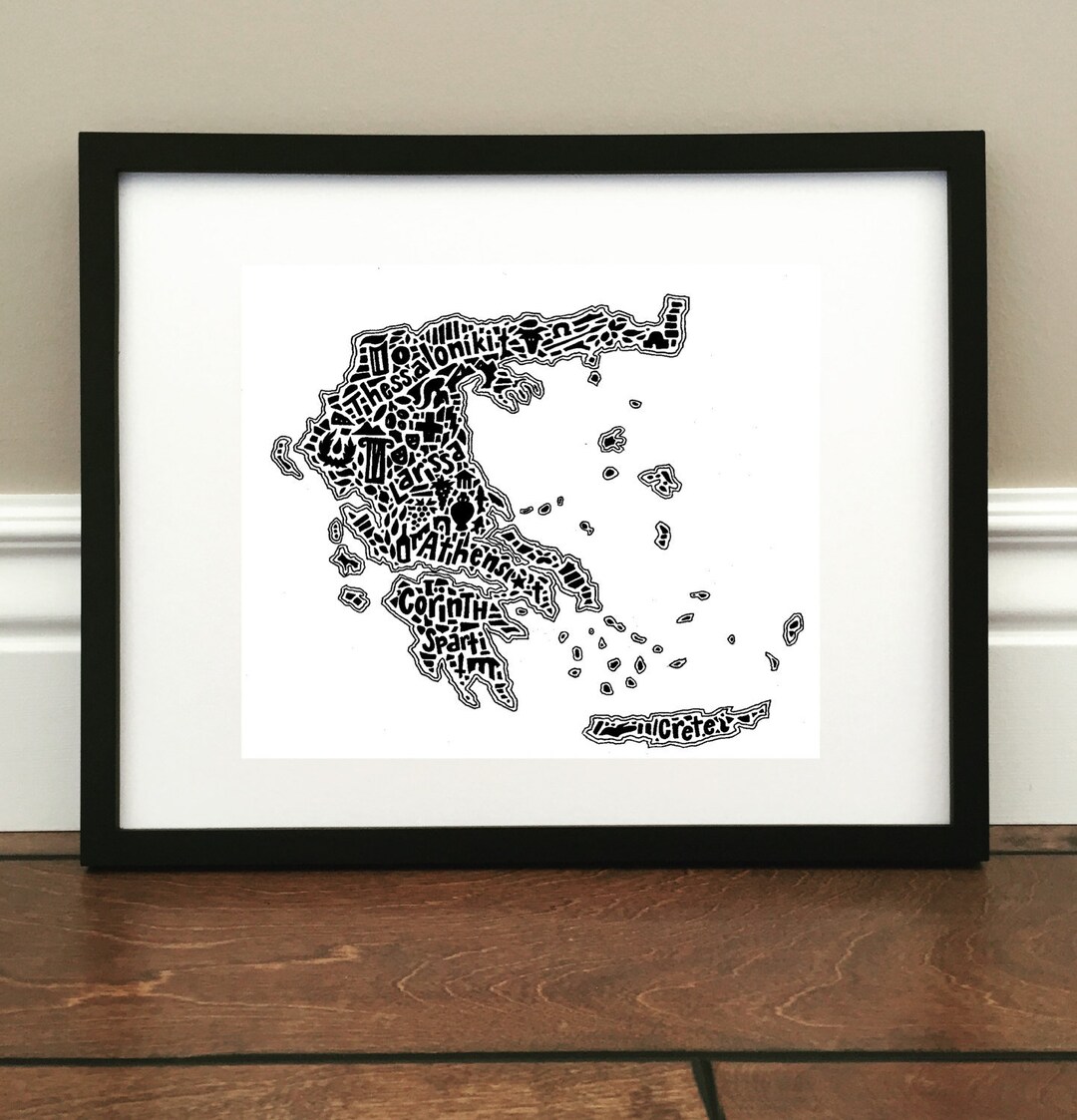Greece Map Art Print - Signed 8.5" X 11" Print of Hand Drawn Map ...