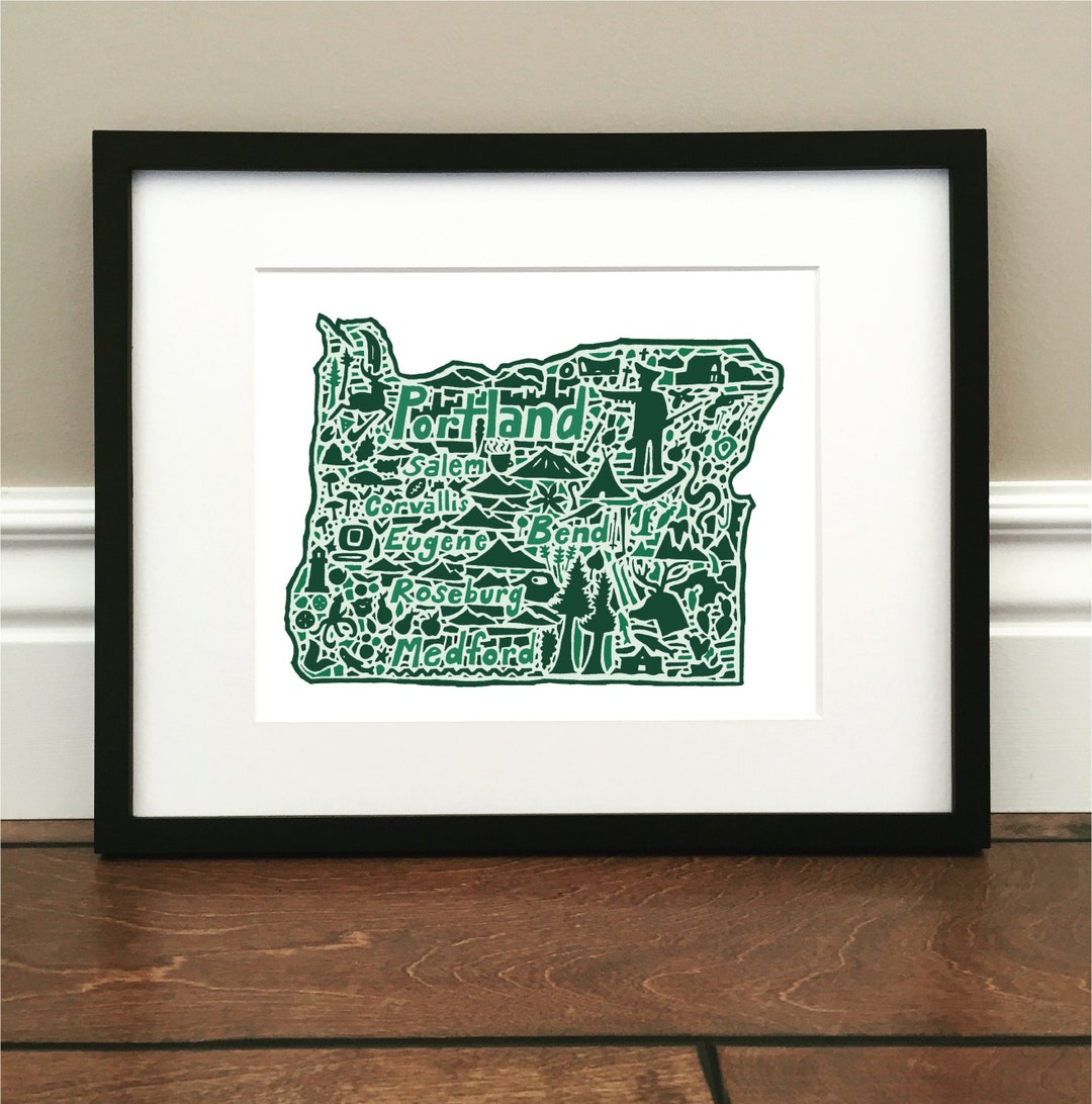 Oregon Map Art Print - Colored - Signed 8.5" X 11" Print of Original ...