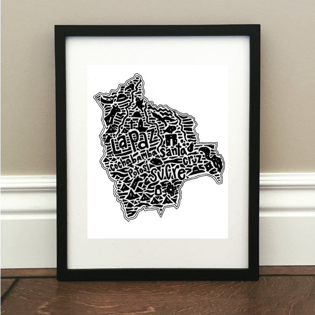Bolivia Map Art Print - Signed 8.5" X 11" Print of Original Hand Drawn ...