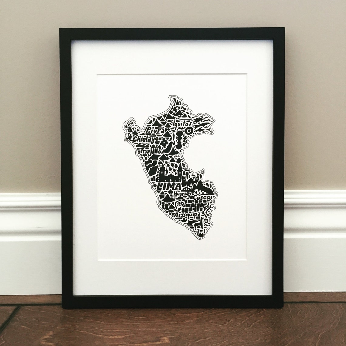 Peru Map Art Print: Hand-drawn Landmarks & Cities - Etsy