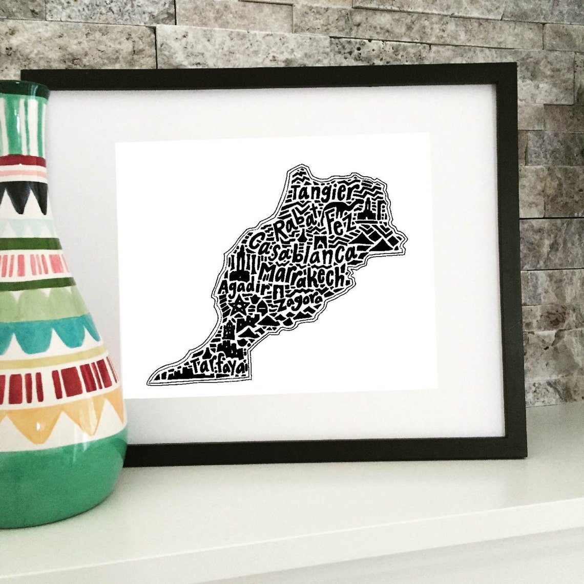 Morocco Map Art Print - Signed 8.5" X 11" Print of Original Hand Drawn ...