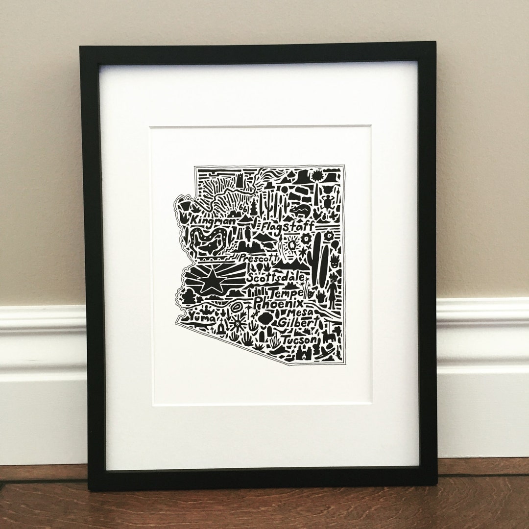 Arizona Map Art Print - Print of Original Hand Drawn Map Including ...
