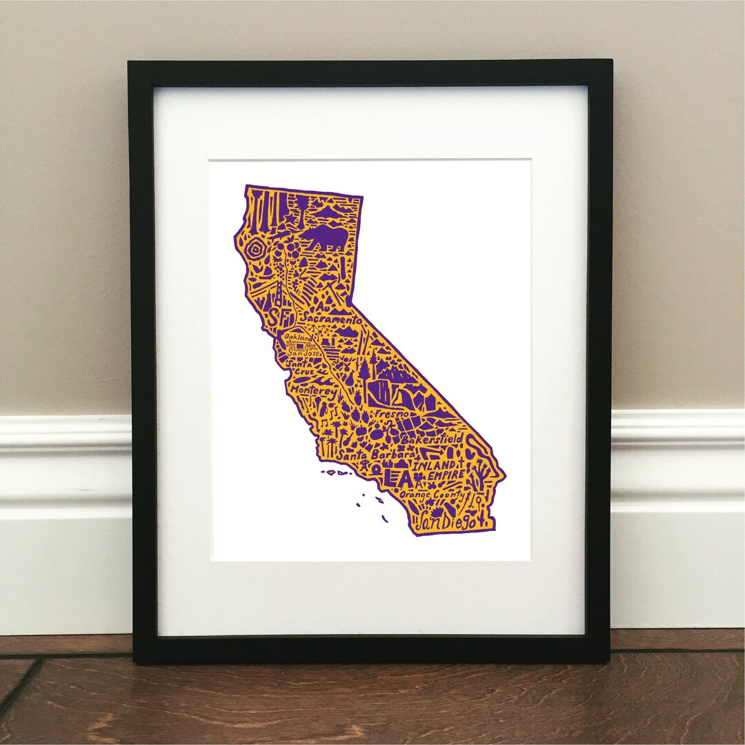 California Map Art Print - Colored - Signed 8.5" X 11" Print of ...