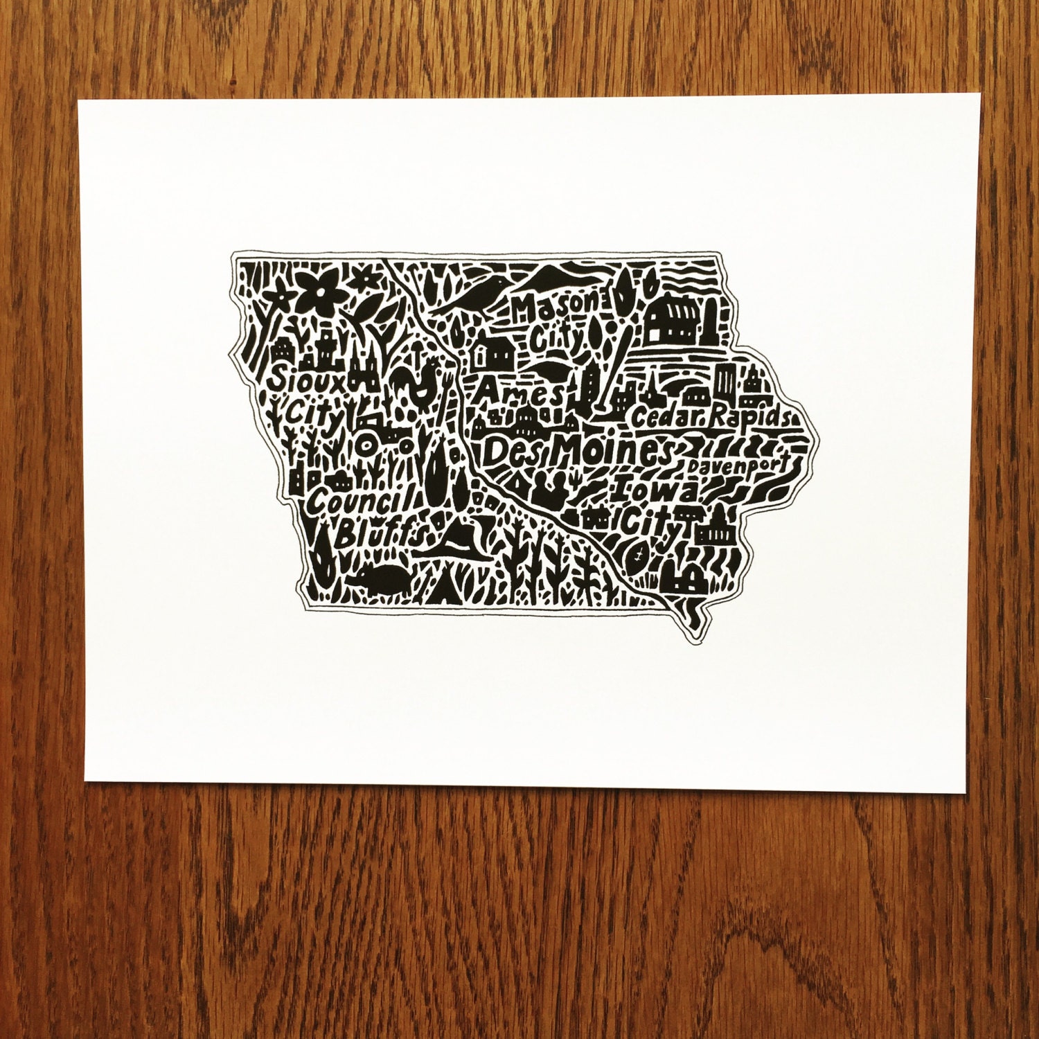 Iowa Map Art Print Signed 8.5 X 11 Print of | Etsy