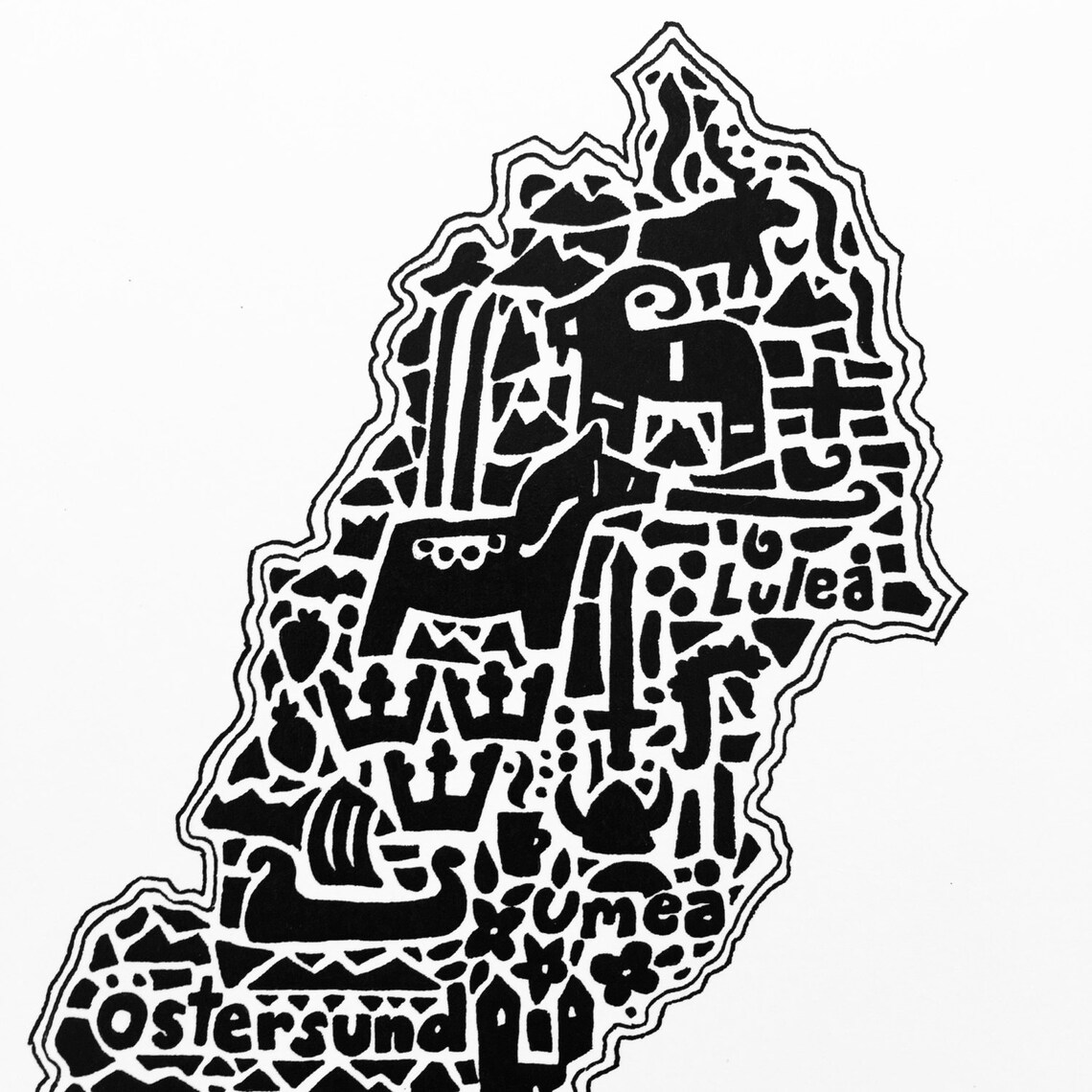 Sweden Map Art Print - Signed 8.5" X 11" Print of Original Hand Drawn ...