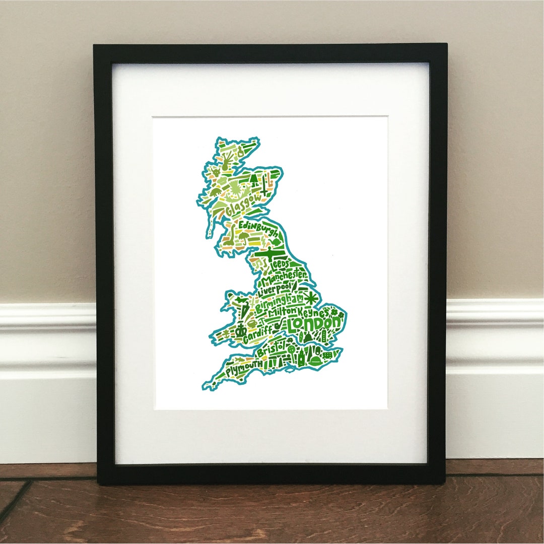 Great Britain Map Print - Landscape - Signed 8.5" X 11" Print of ...