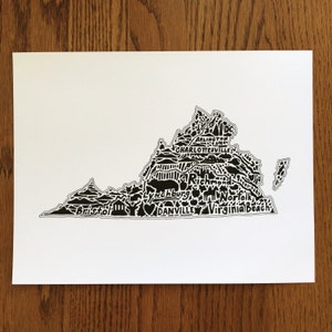 Virginia Map Art Print - Signed 8.5" X 11" Print of Original Hand Drawn ...