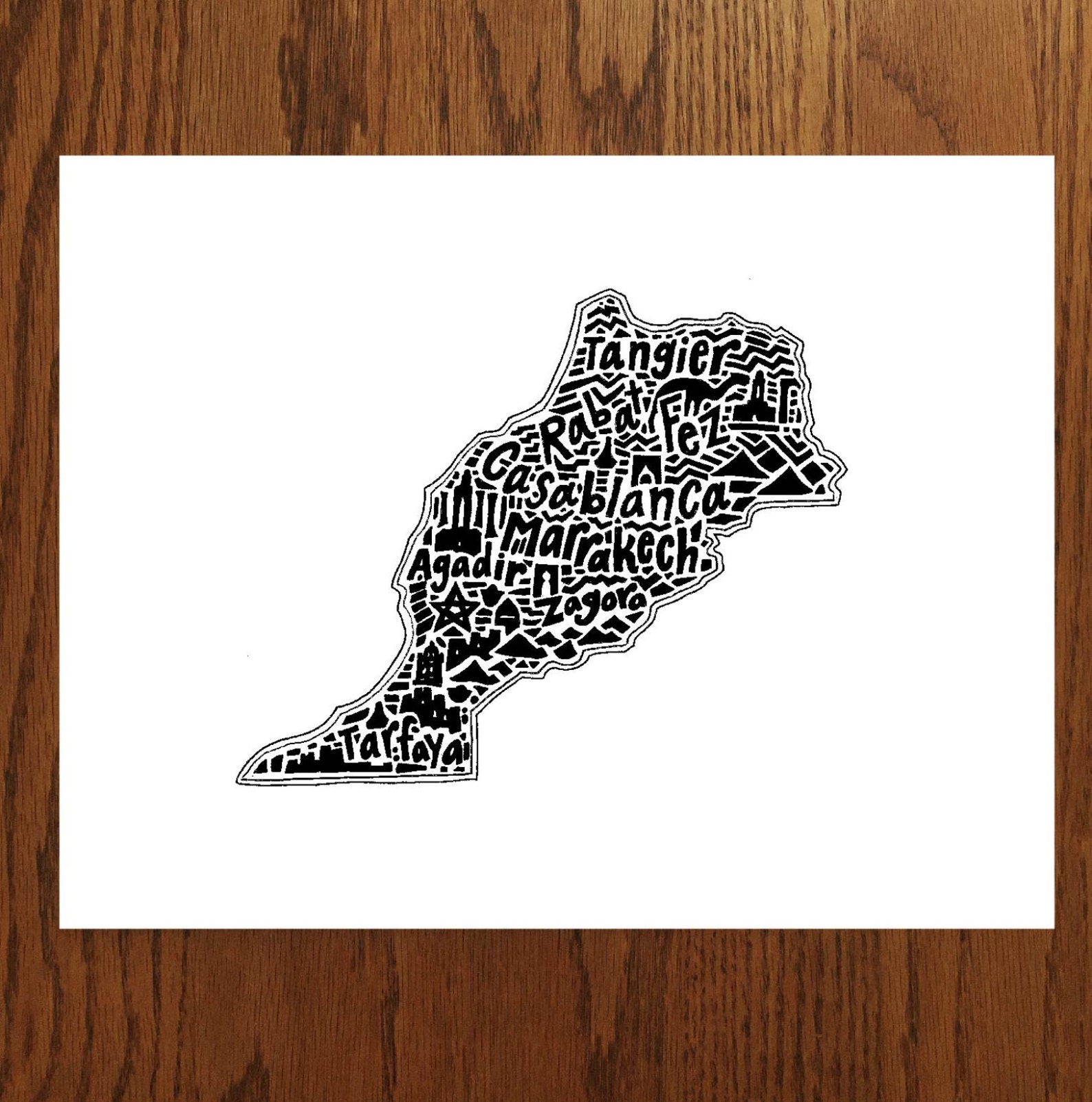 Morocco Map Art Print - Signed 8.5" X 11" Print of Original Hand Drawn ...