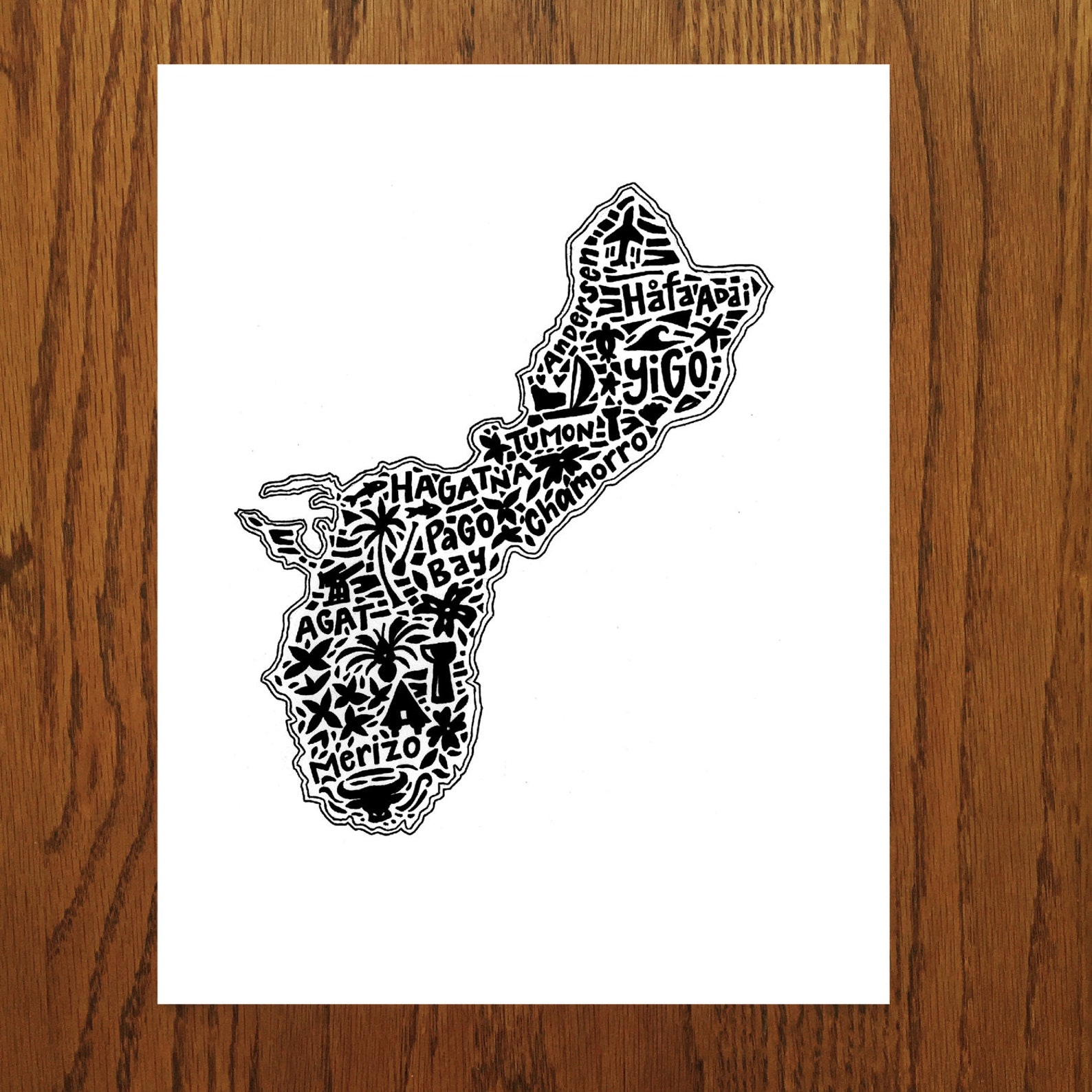 Guam Map Art Print Signed 8.5 X 11 Print of - Etsy