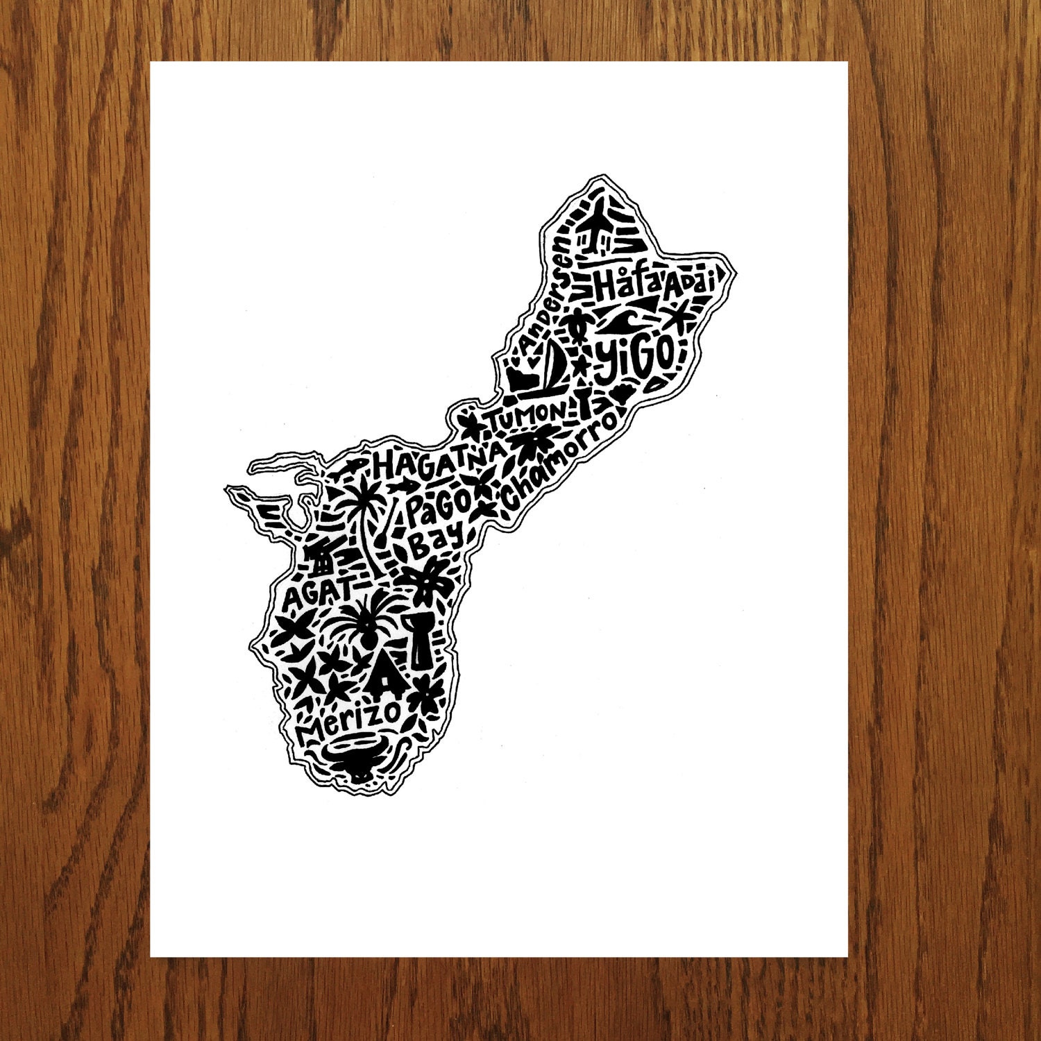 Guam Map Art Print Signed 8.5 X 11 Print of - Etsy
