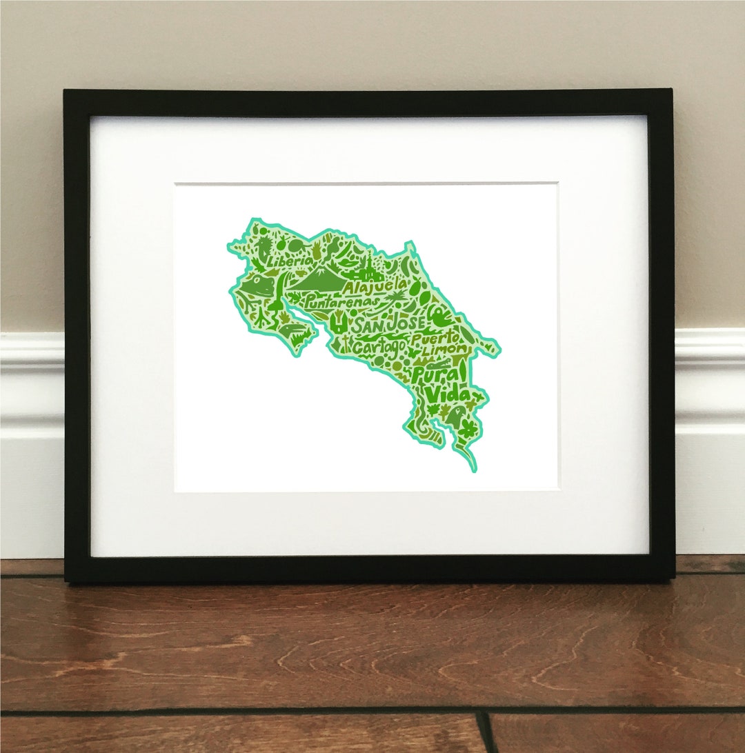 Costa Rica Map Art Print - Colored - Signed 8.5" X 11" Print of ...
