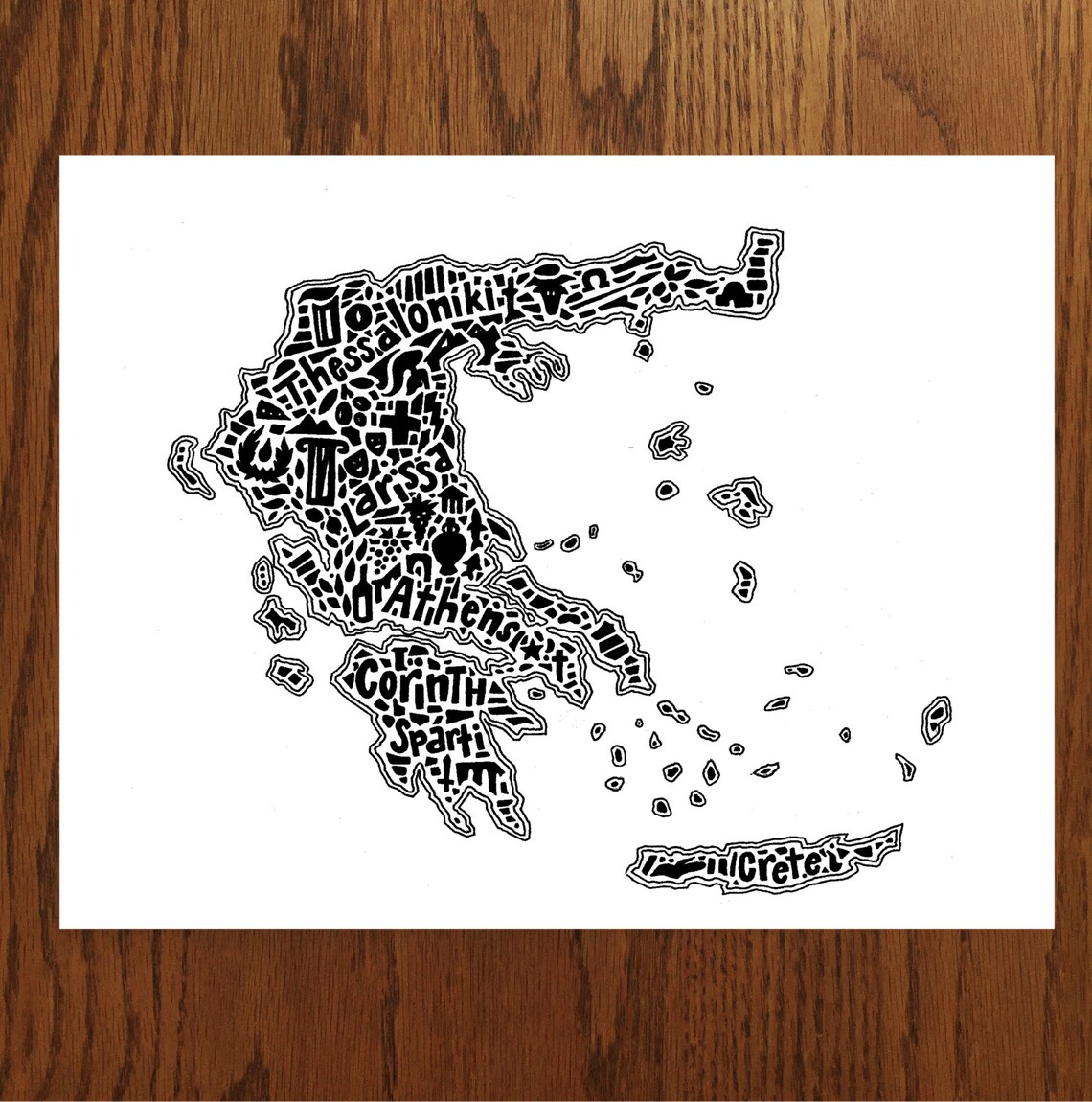 Greece Map Art Print Signed 8.5 X 11 Print of - Etsy
