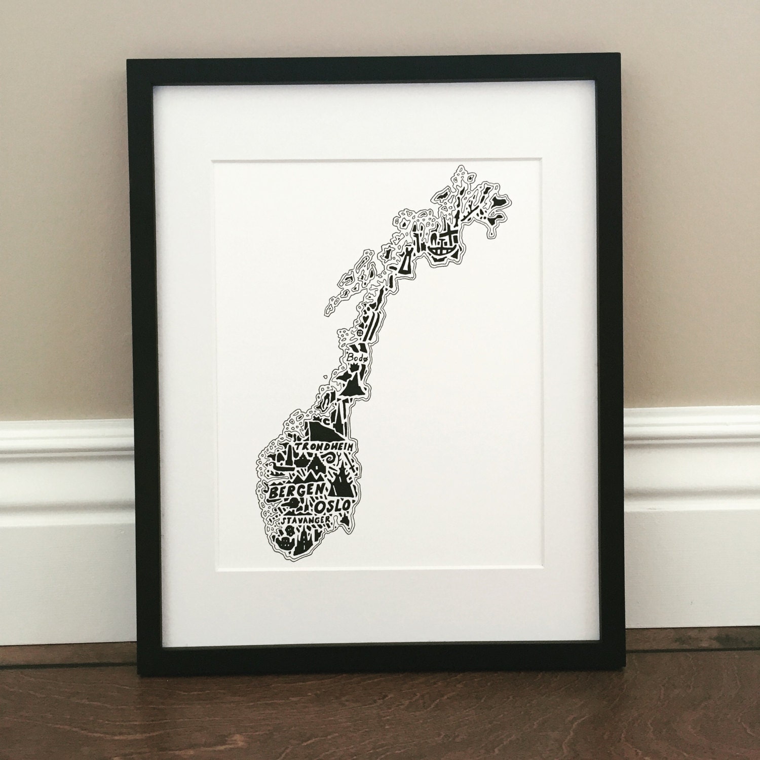 Norway Map Art Print Signed 8.5 X 11 Print of | Etsy