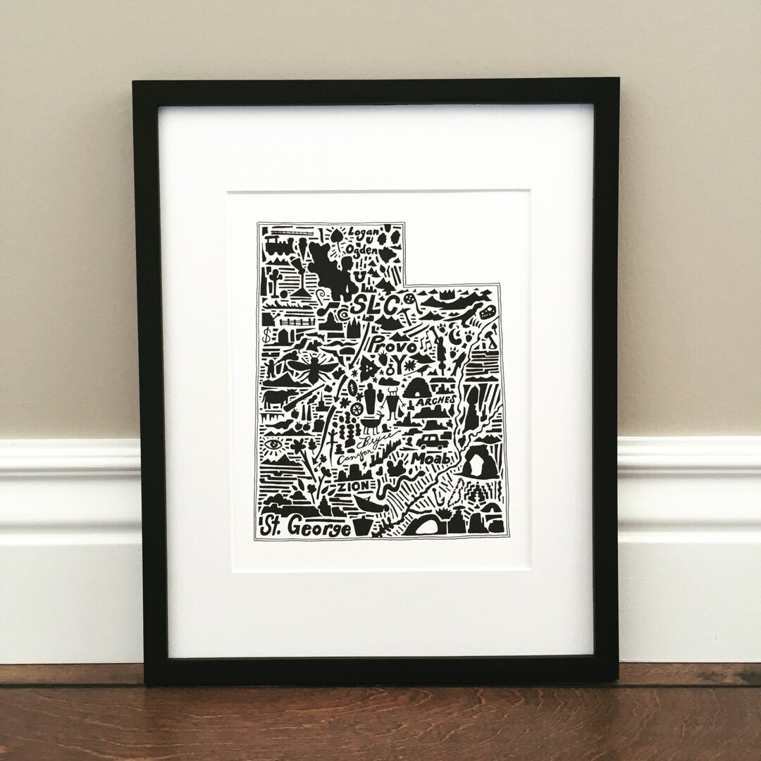 Utah Map Art Print Print of Original Hand Drawn Map - Etsy