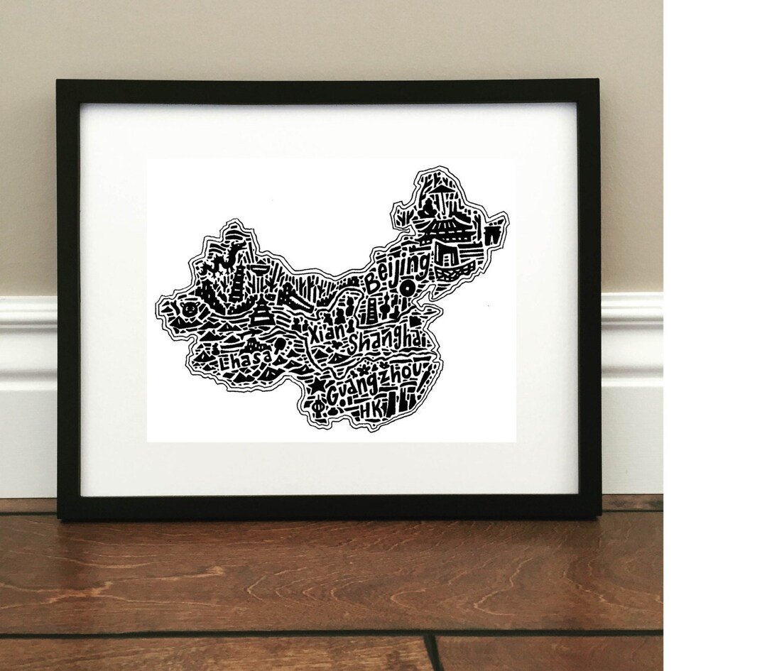 China Map Art Print - Signed 8.5" X 11" Print of Original Hand Drawn ...