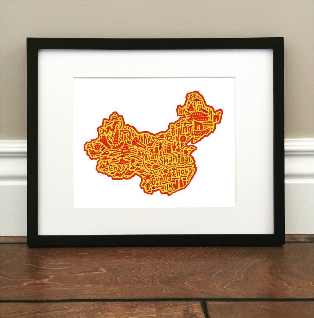 China Map Art Print - Colored - Signed 8.5" X 11" Print of Original ...