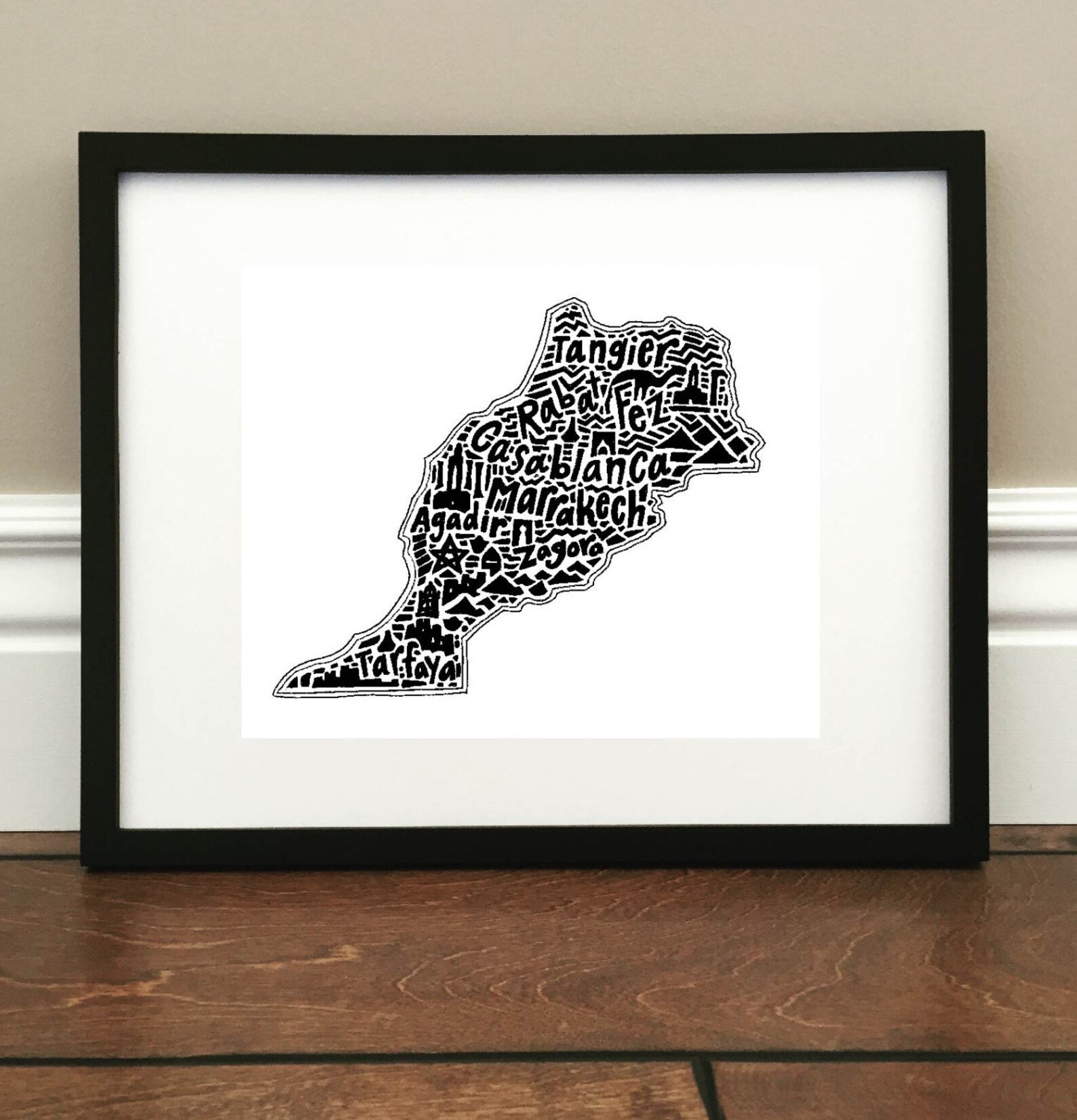 Morocco Map Art Print - Signed 8.5" X 11" Print of Original Hand Drawn ...